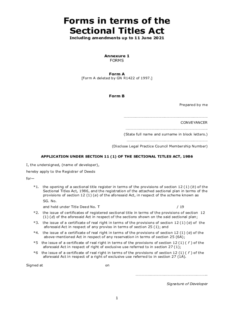 Fillable Online Sectional Titles Act Forms - Fill Online, Printable ...