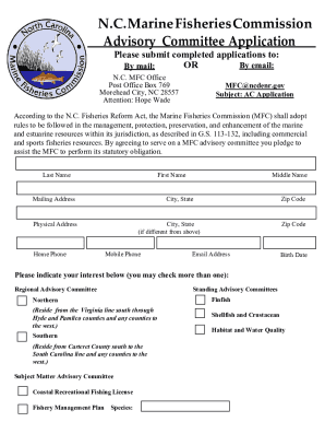 Fillable Online N.C. Marine Fisheries Commission Advisory Committee ...