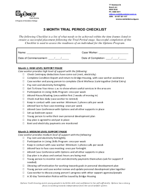 Fillable Online 3 MONTH TRIAL PERIOD CHECKLIST - Caretakers Cottage Fax ...