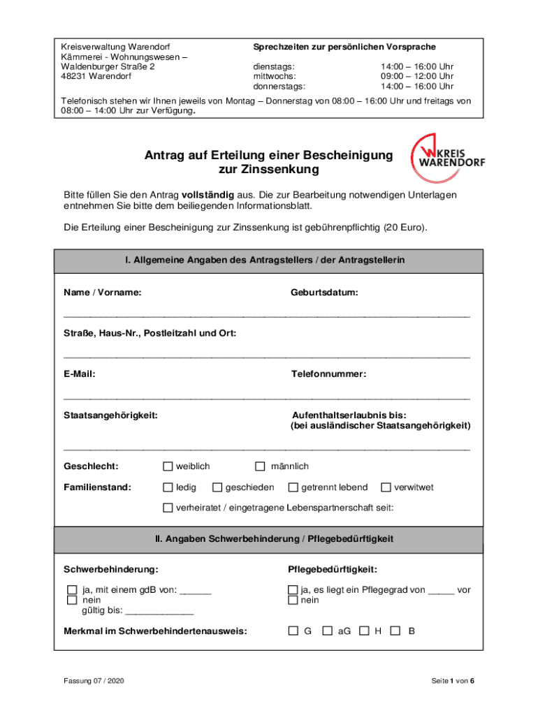 Fillable Online Antrag auf Erteilung einer Bescheinigung zur Zinssenkung Fax Email Print - pdfFiller