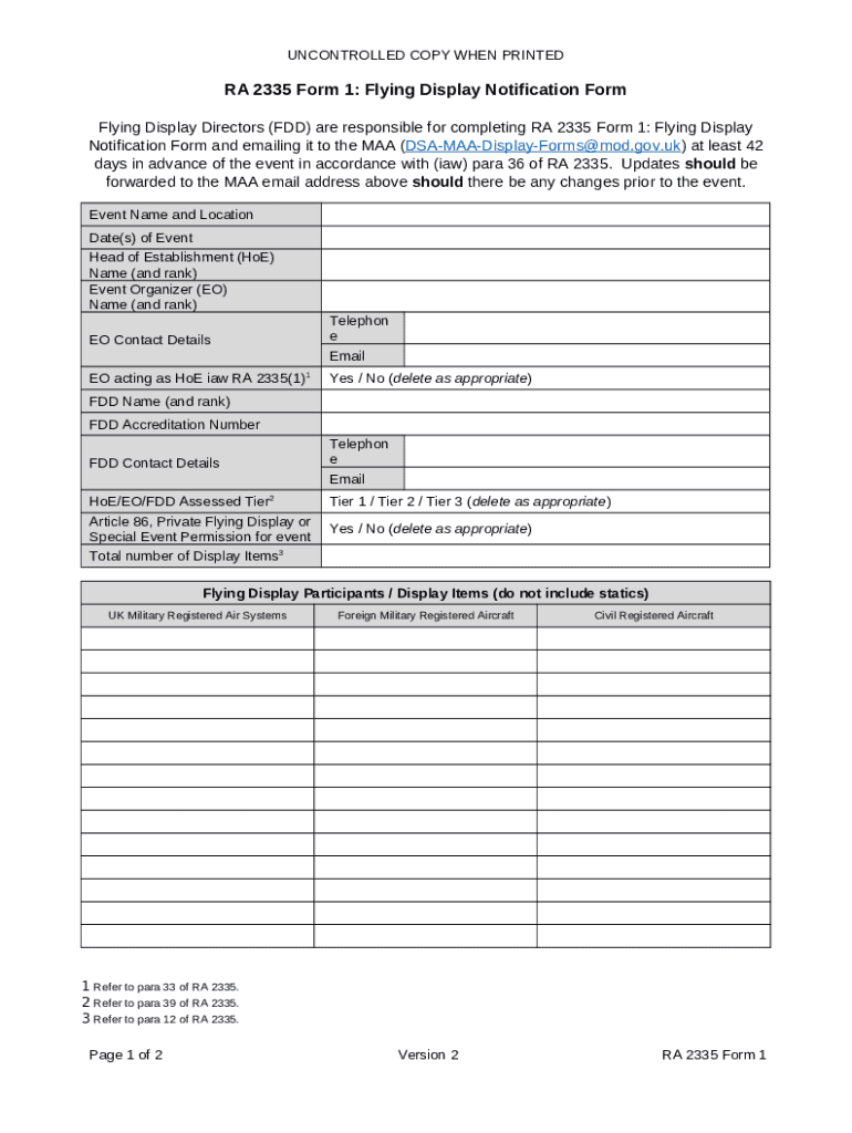 RA 2335 1: Flying Display Notification - GOV.UK Doc Template | pdfFiller