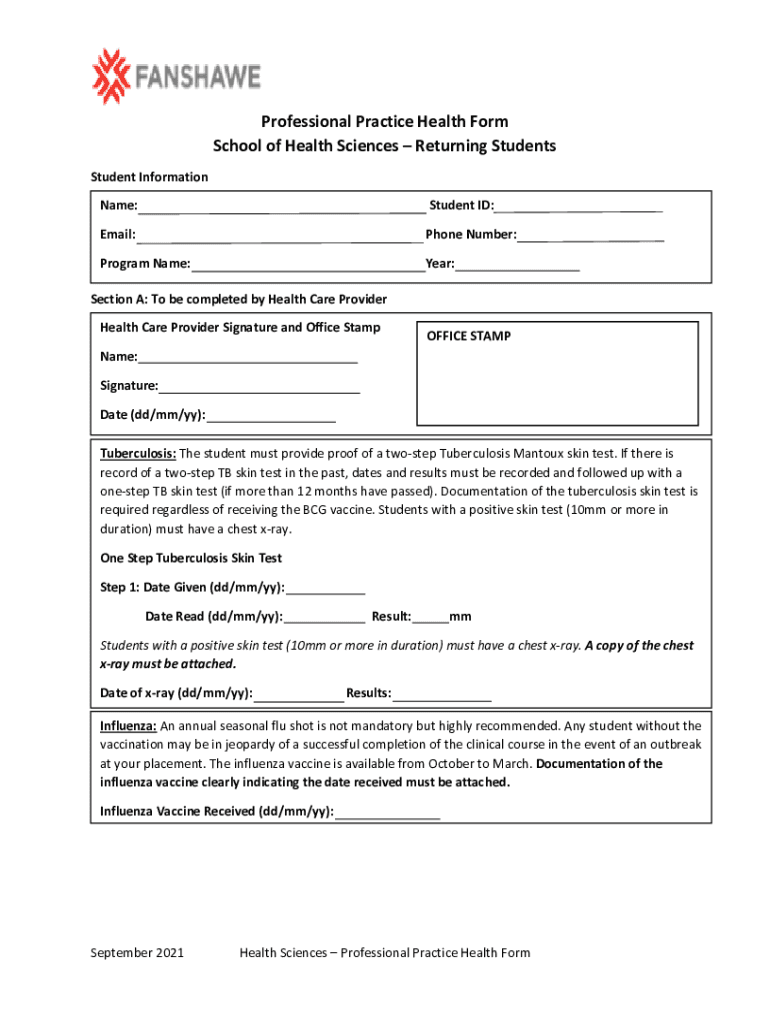 Fillable Online Professional Practice Health Form School of Health ...