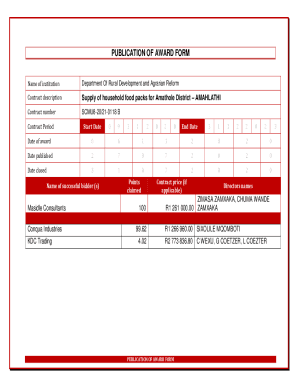 Fillable Online PUBLICATION OF AWARD FORM - DRDAR Fax Email Print ...