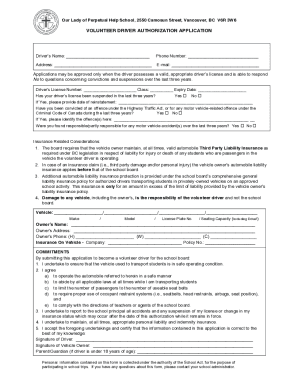 Fillable Online VOLUNTEER DRIVER AUTHORIZATION APPLICATION Fax Email ...