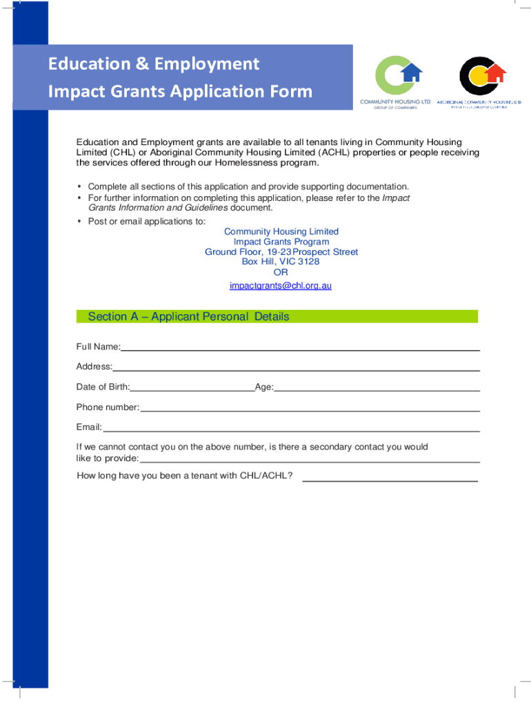 Fillable Online Education & Employment Impact Grants Application Form Fax Email Print - pdfFiller