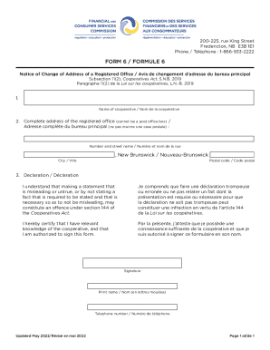 Fillable Online Form 6 Notice of Change of Address of a Registered ...