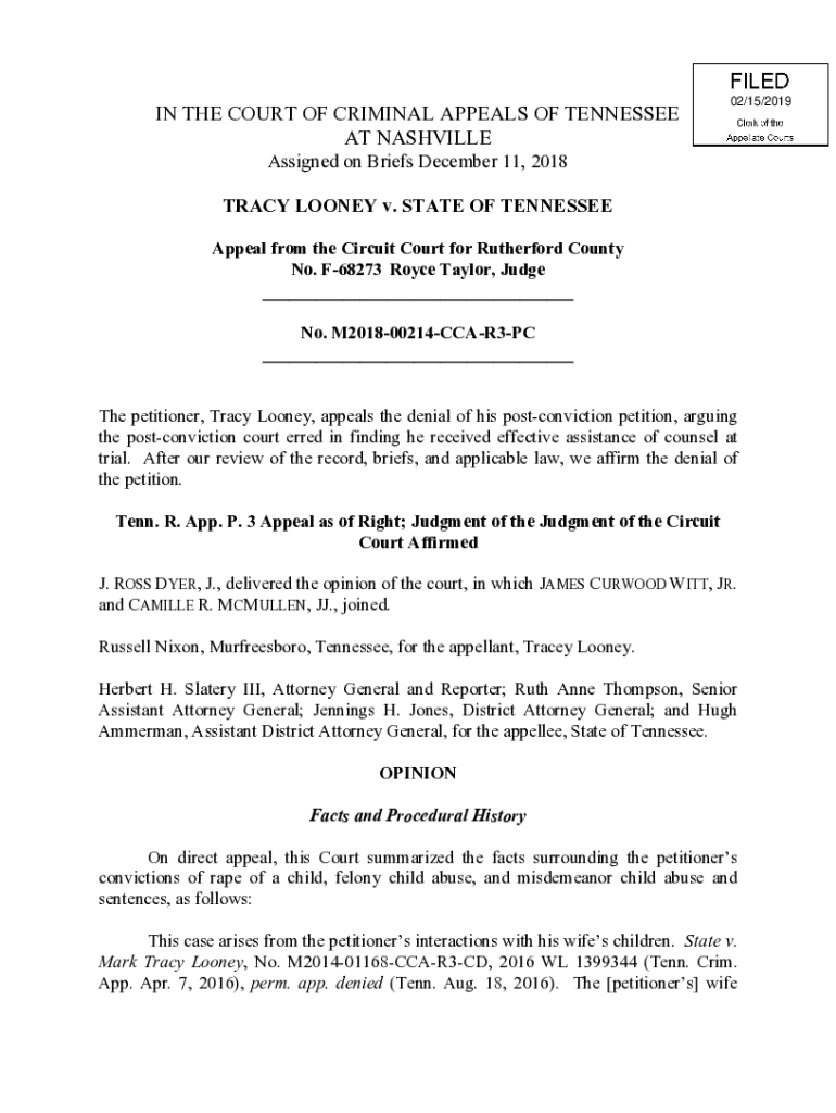 Fillable Online TRACY LOONEY v. STATE OF TENNESSEE Fax Email Print ...