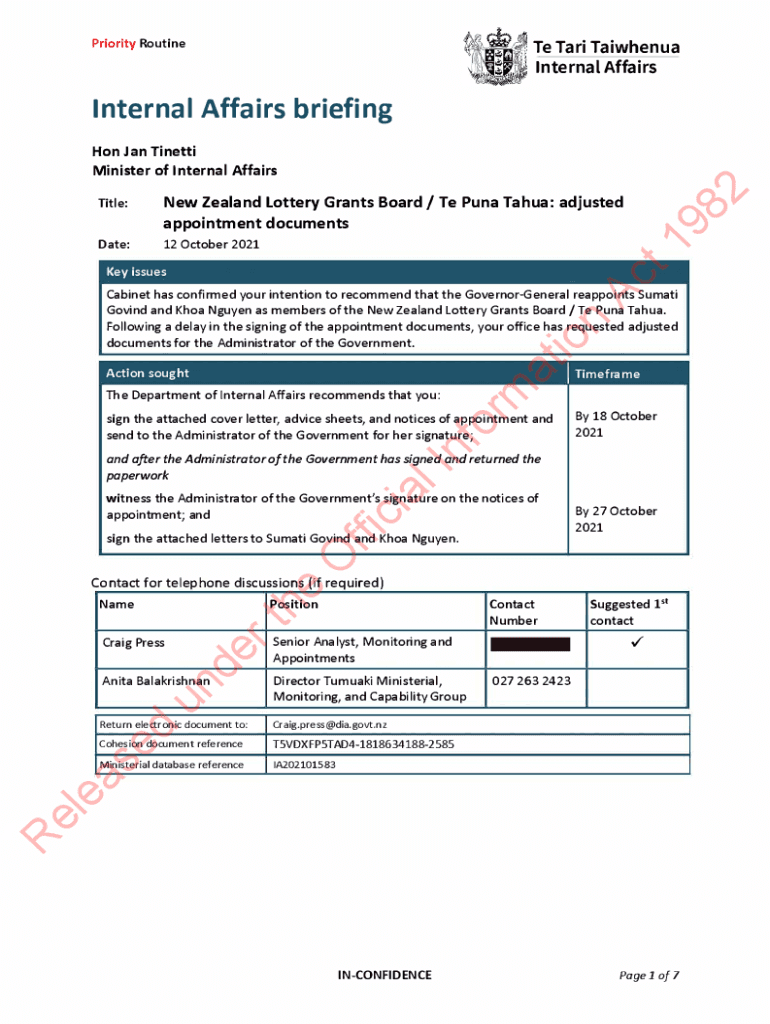 Fillable Online fyi org About Internal Affairs - Our Ministers - dia ...