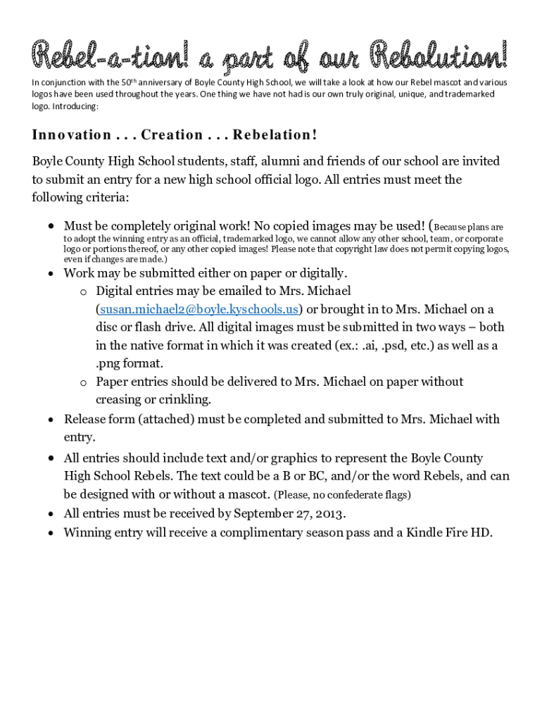 Fillable Online Rebel Logo Contest Entry and Release Form Fax Email ...