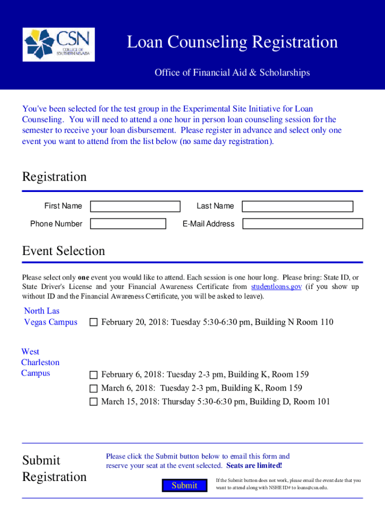 Fillable Online ESI Loan Counseling Registration Form Fax Email Print ...