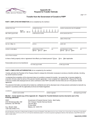 Fillable Online Appendix A2: Request for Transfer Estimate - PSPP.ca Fax Email Print - pdfFiller