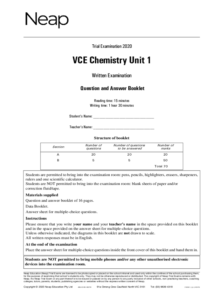 Fillable Online Vce Chemistry Unit 1 And 2 Exam Papers - T-look Fax ...