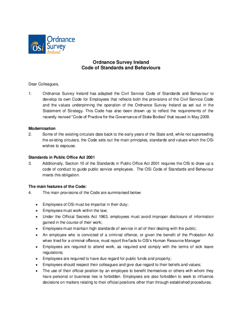 Fillable Online CIVIL SERVICE CODE - Ordnance Survey Ireland Fax Email ...