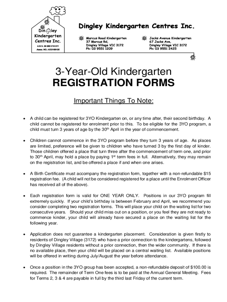 Fillable Online 3-Year-Old Kindergarten REGISTRATION FORMS Fax Email ...
