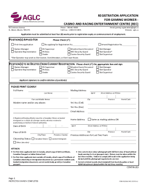 Fillable Online REGISTRATION APPLICATION FOR GAMING WORKER - AGLC Fax ...