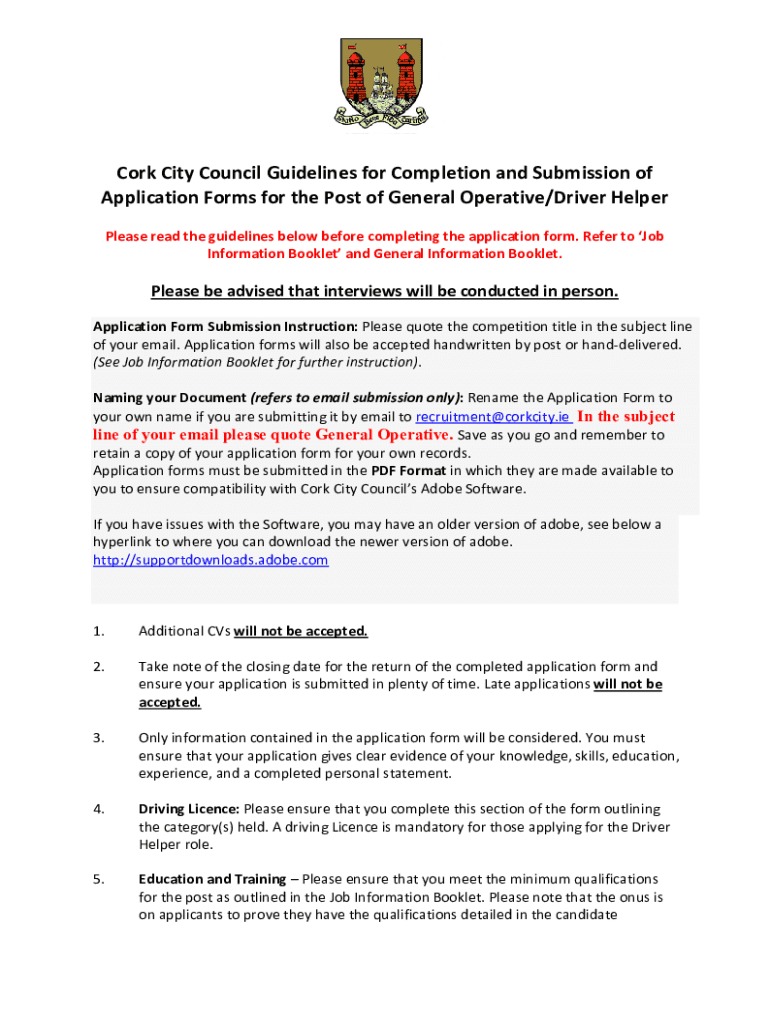 Fillable Online guidelines-for-completing-application-form ... - Cork ...