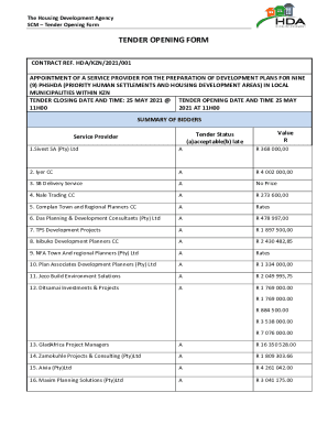 Fillable Online contract ref. hda/kzn/2021/001 - TENDER OPENING FORM ...