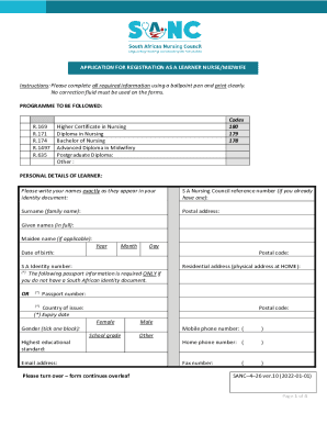Fillable Online Application for registration as a Learner Nurse/Midwife - SANC Fax Email Print ...