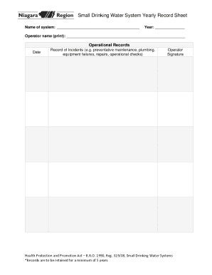 Fillable Online Small Drinking Water Systems Yearly Record Sheet Fax ...