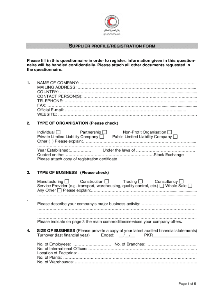 Fillable Online Supplier profile/registration form Please fill in this ...