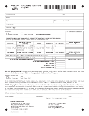Fillable Online 623 MARYLAND CIGARETTE TAX STAMP REQUEST Fax Email ...
