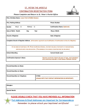 Fillable Online St. Peter the Apostle Family Registration Form ...