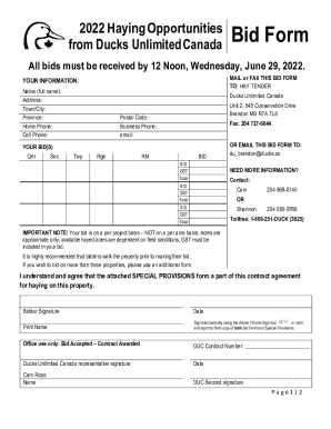 Fillable Online Bid Form - Ducks Unlimited Canada Fax Email Print ...