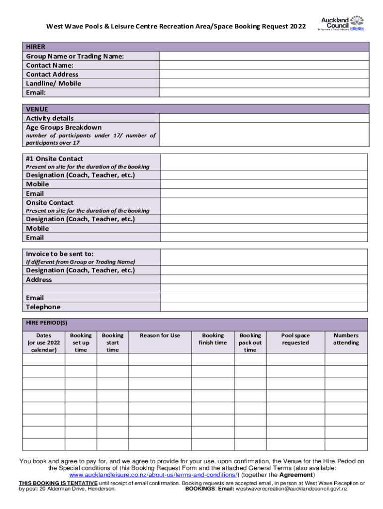 Fillable Online West Wave area-space-room booking request form Fax Email Print - pdfFiller