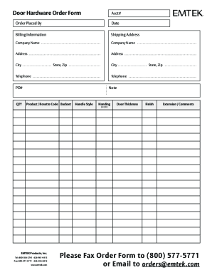 Fillable Online Quote Form Door Construction Hardware Preps / Other Door ... Fax Email Print ...