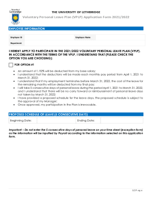 Fillable Online Voluntary Personal Leave Plan (VPLP) Application Form ...