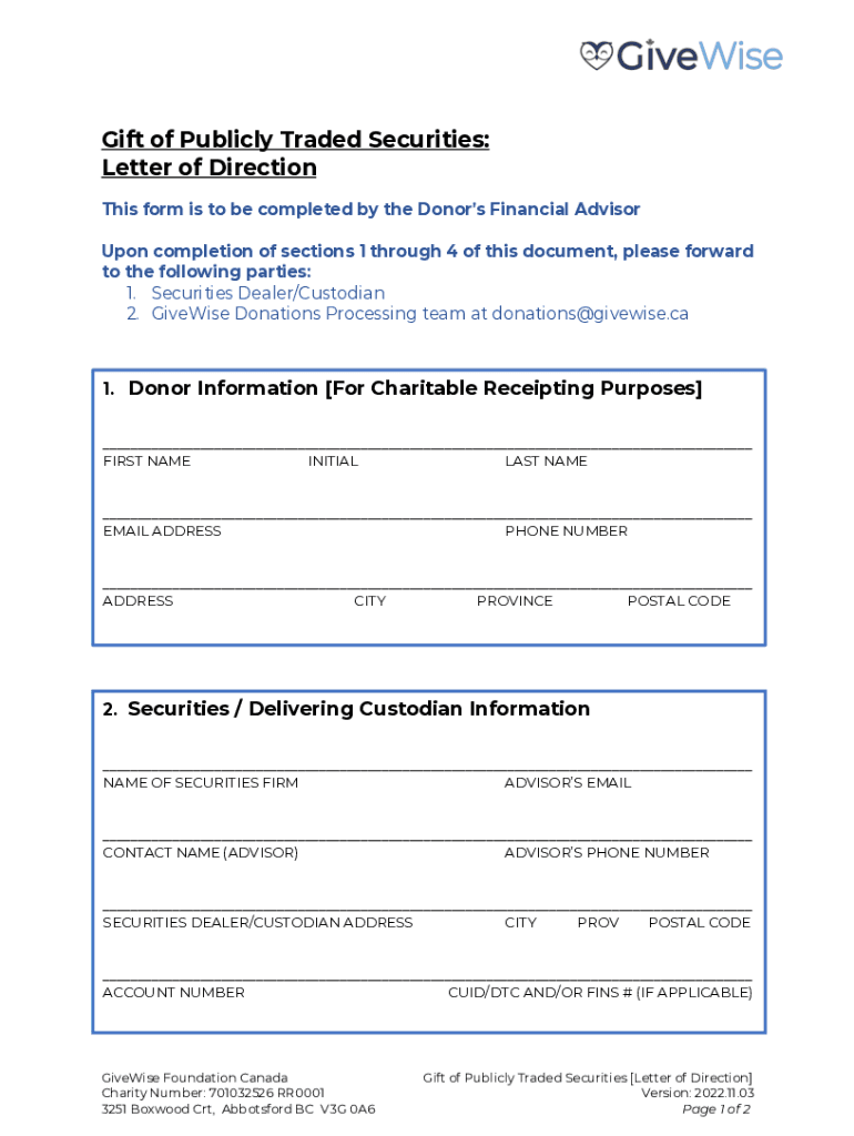 Fillable Online Gift of Publicly Traded Securities Form Letter of ...