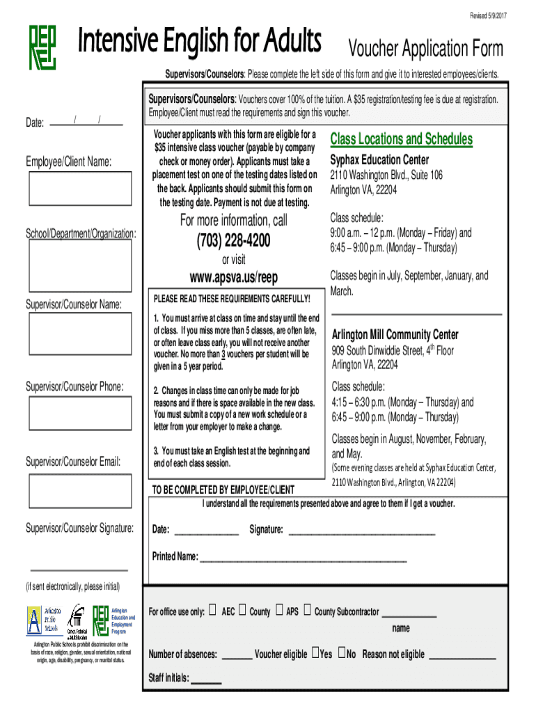 Fillable Online Intensive English for Adults Voucher Application Form ...