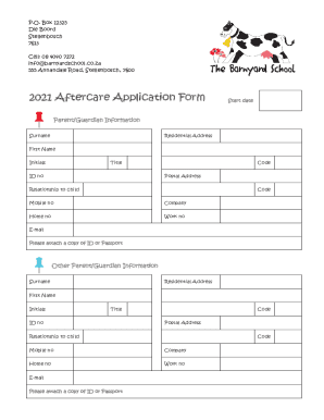 Fillable Online 2021 Aftercare Application Form - The Barnyard School ...