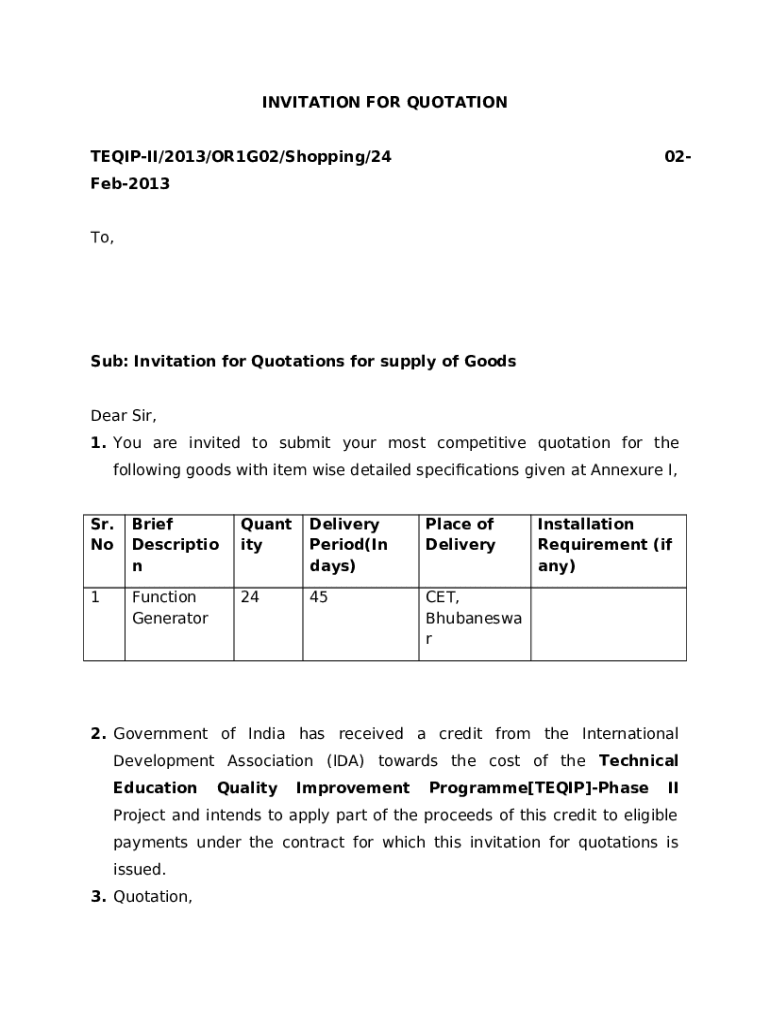 Invitation to Quote - Goods - Procurement Services - cet edu Doc ...