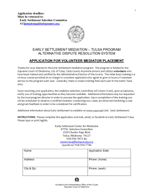 Fillable Online early settlement mediationtulsa program alternative ...