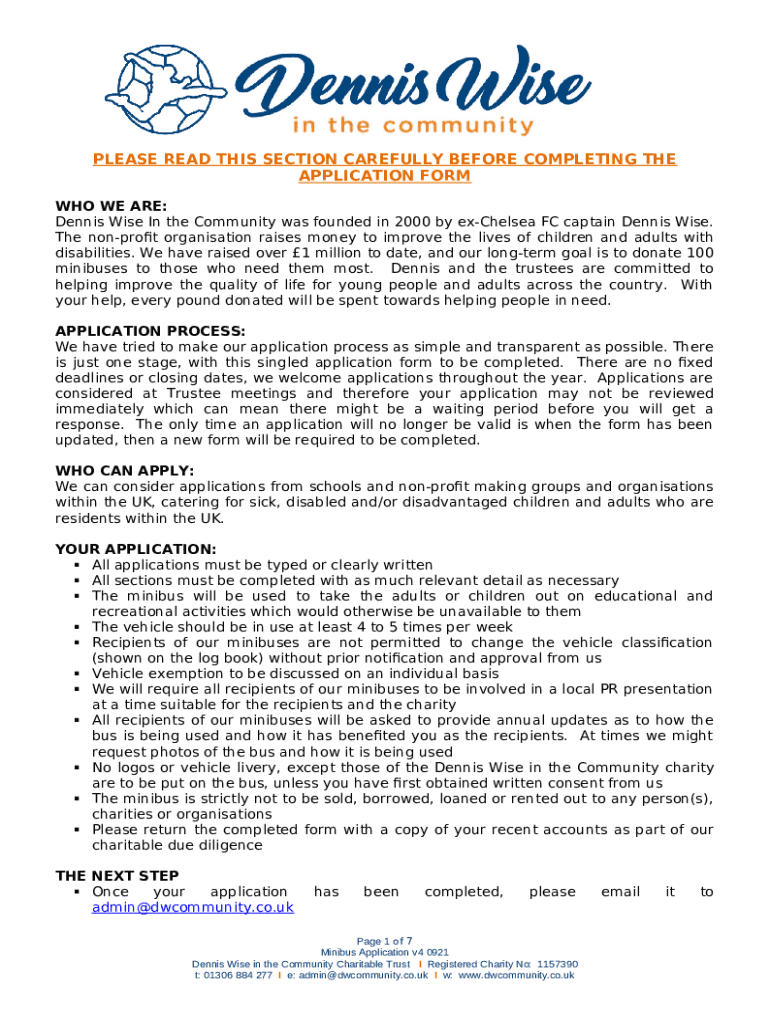 minibus application - Dennis Wise In The Community Doc Template | pdfFiller