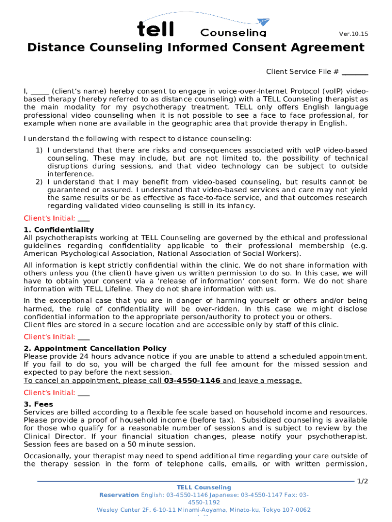 Ined Consent Client-Counselor Service Agreement Doc Template | pdfFiller