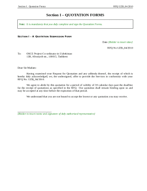 Section I - QUOTATION S Doc Template | pdfFiller