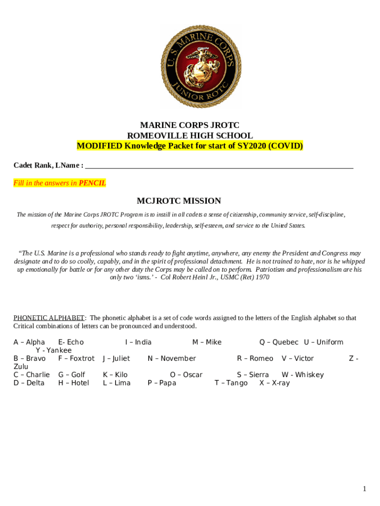 JROTC Marine Corps - Casa Grande Union High School District Doc Template | pdfFiller