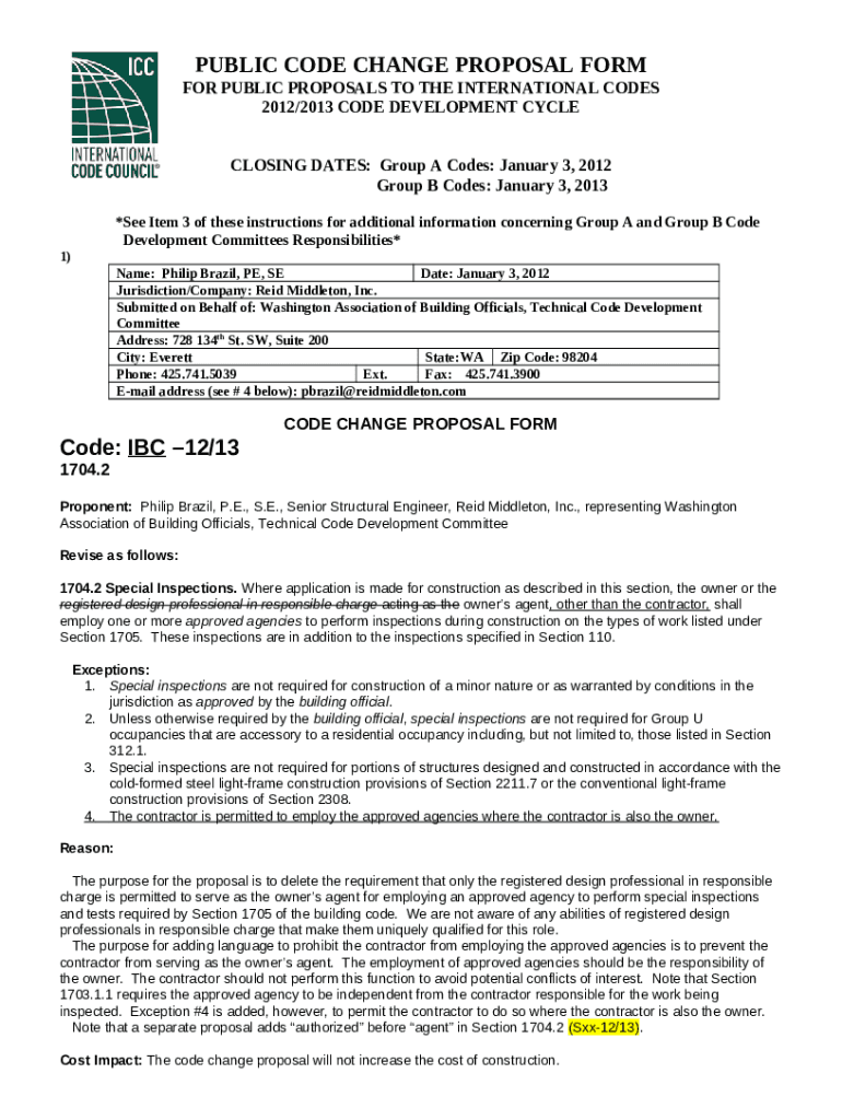 public code change proposal - American Chemistry Council Doc Template | pdfFiller