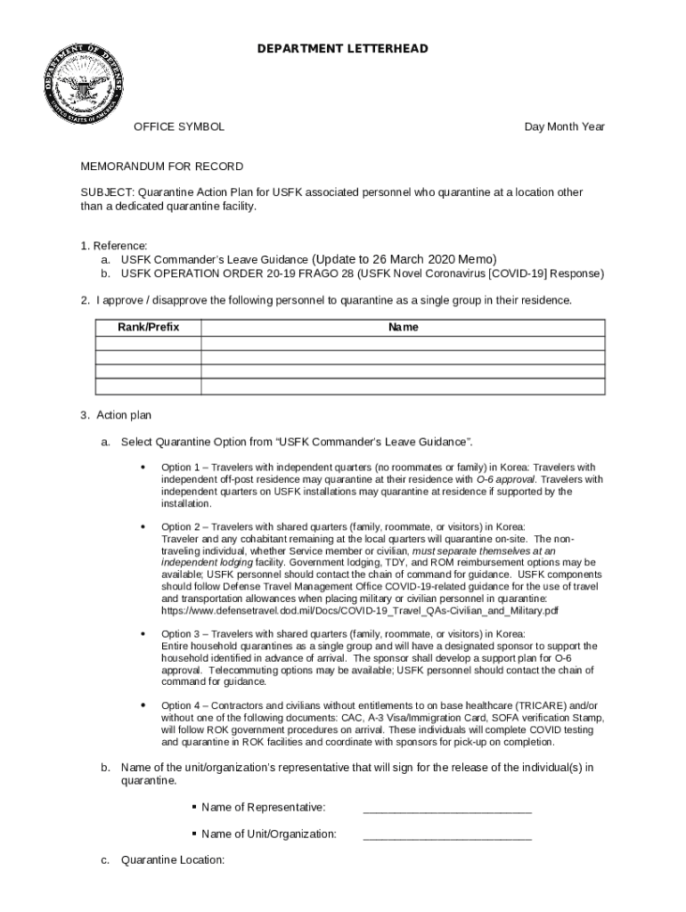 Department of the Army Letterhead - USFK Doc Template | pdfFiller