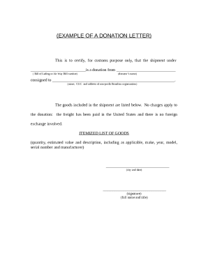 DONATIONS TEMPLATE LETTER Itemized List of Goods Doc Template | pdfFiller