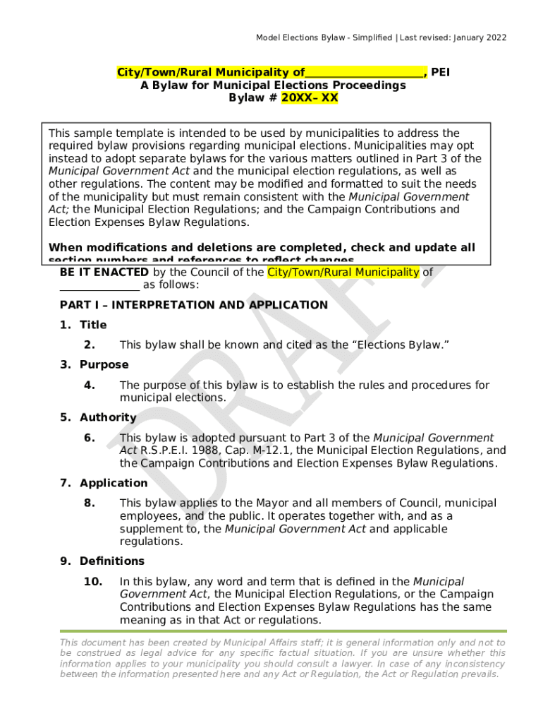 Sample Election Bylaw Simplified Version Doc Template | pdfFiller
