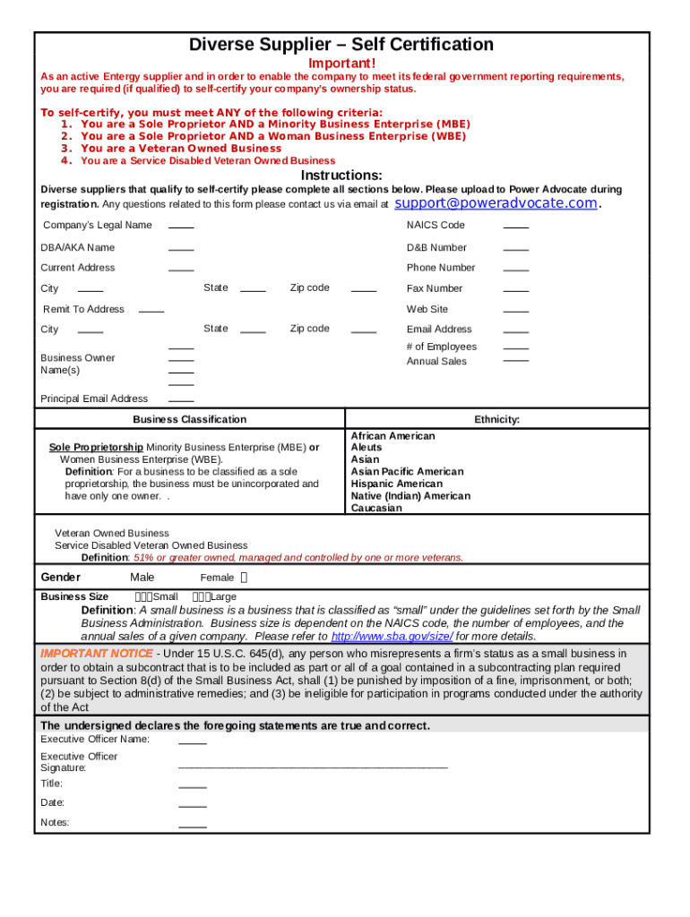 Supplier Diversity Certifications: Third-Party vs. Self-Certification Doc Template | pdfFiller