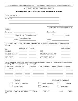 application for leave of absence (loa) Doc Template | pdfFiller
