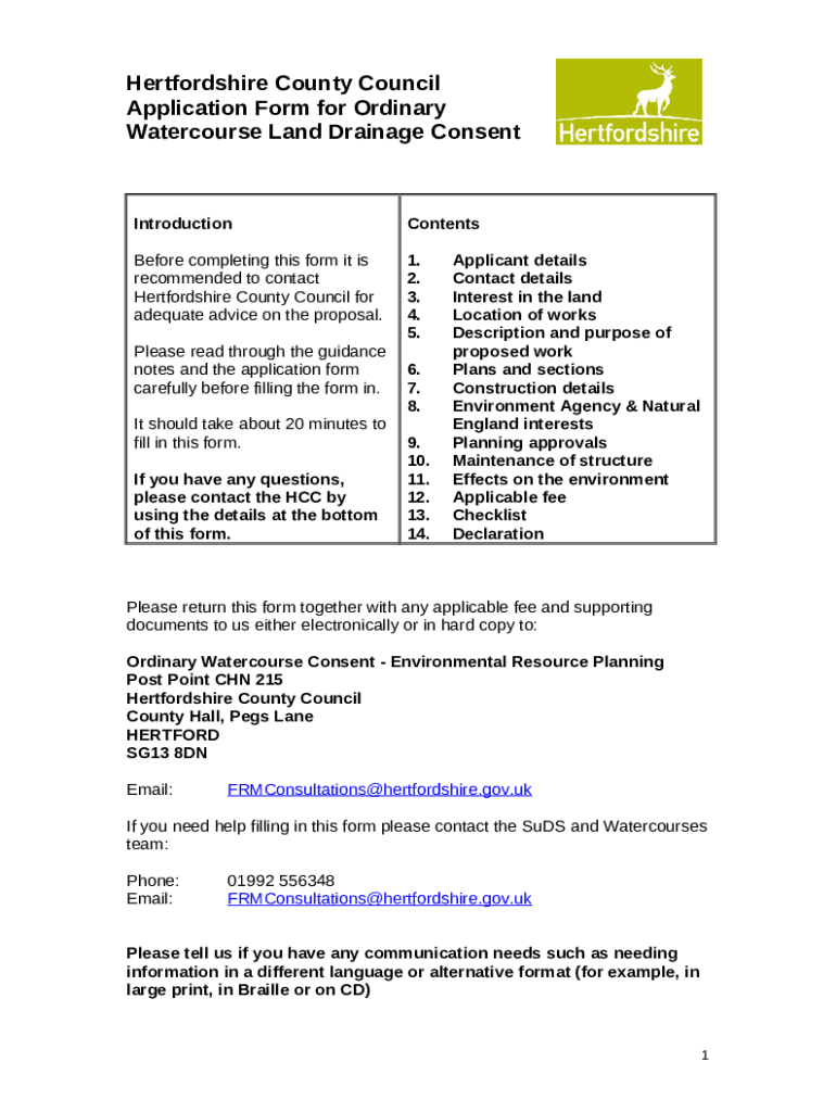 HCC ordinary watercourse consent app - company Doc Template | pdfFiller