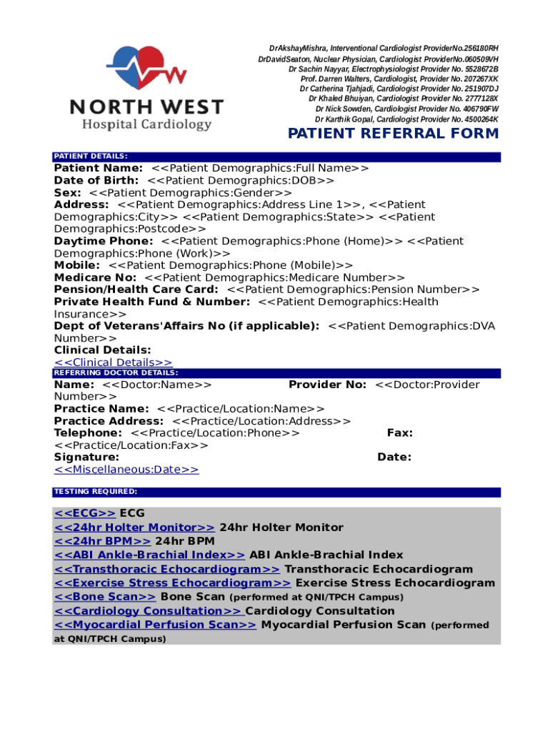 patient referral - North West Hospital Cardiology Doc Template | pdfFiller