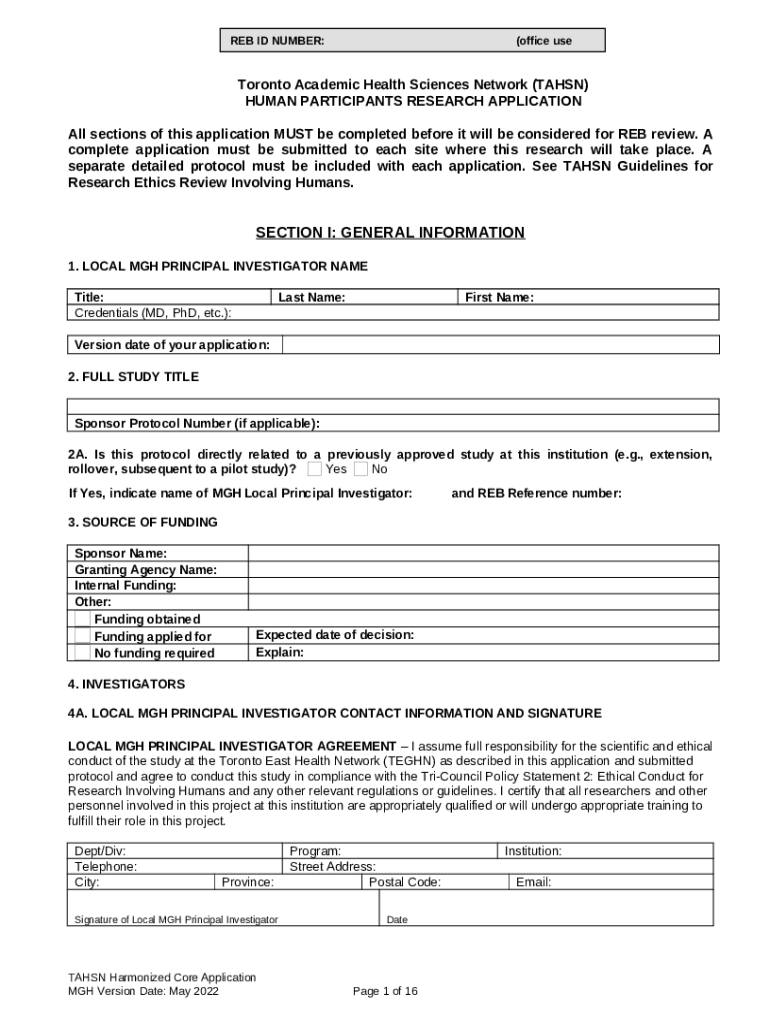 Toronto Academic Health Sciences Network (TAHSN). Research Application ...