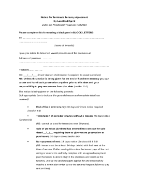 Sample notice to terminate tenancy agreement Doc Template | pdfFiller