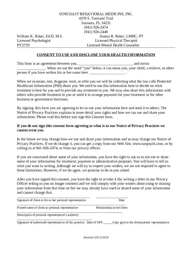 Consent to use and disclose your health ination Doc Template | pdfFiller